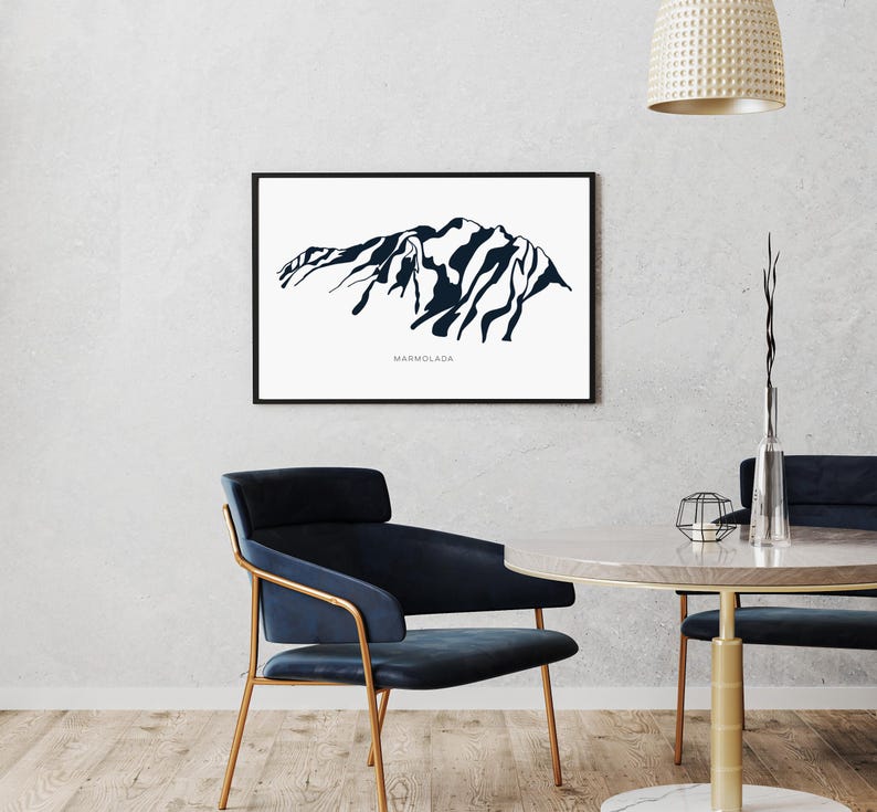 Minimalist Black Mountain Outline | Marmolada Artwork | Dolomites Wall ...