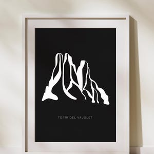 Minimalist White Mountain Outline | Vajolet Towers Artwork | Dolomites ...