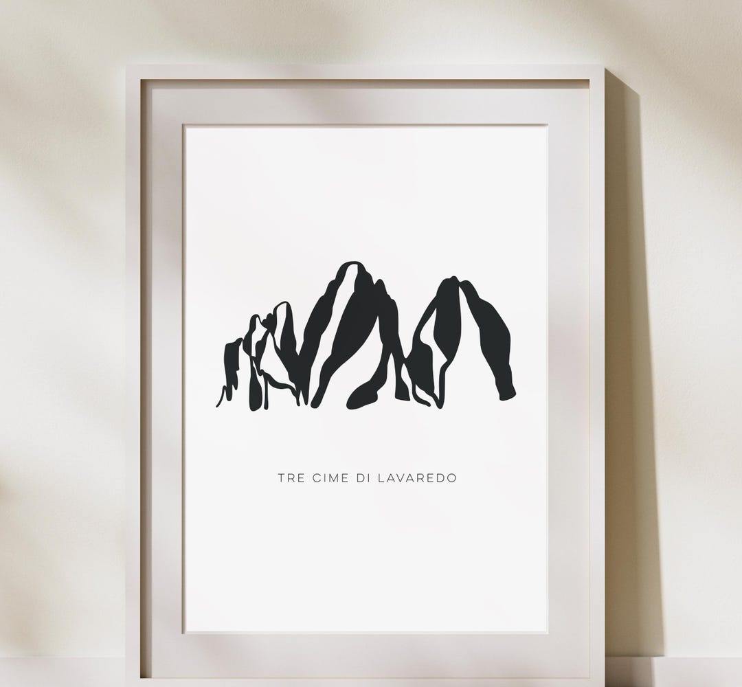 Minimalist Black Mountain Outline | Tre Cime Lavaredo Artwork ...