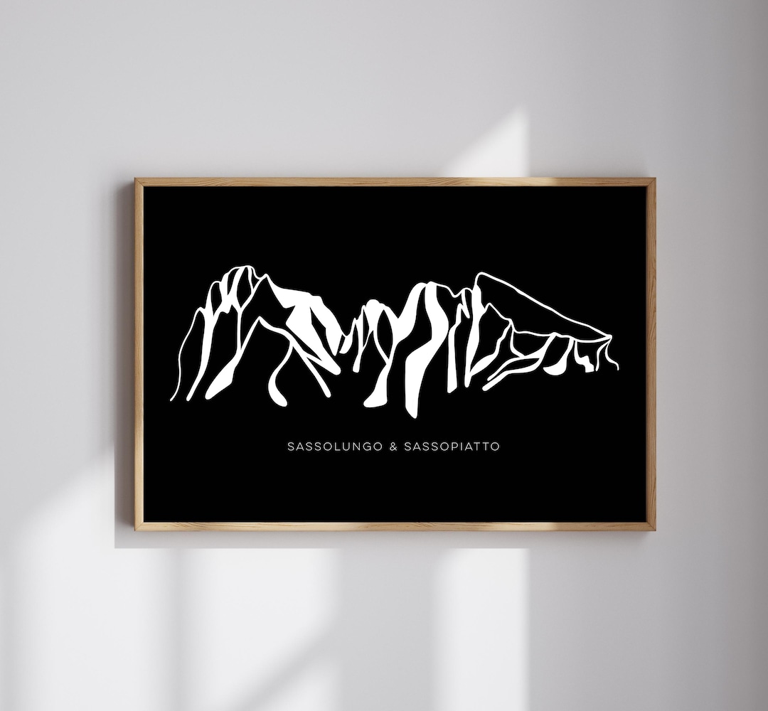 Minimalist White Mountain Outline | Sassolungo Artwork | Dolomites Wall ...