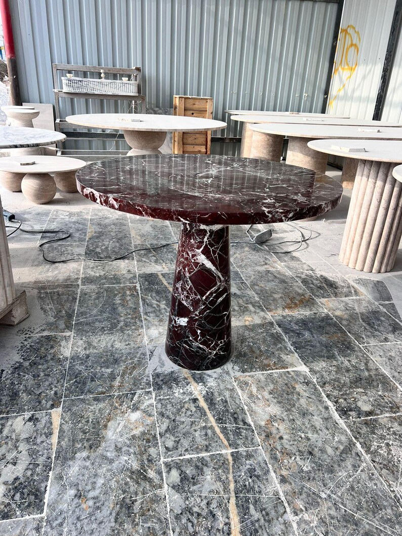 Rosso Levanto Marble Dining Table – Round Red Stone Table (36" Diameter ...