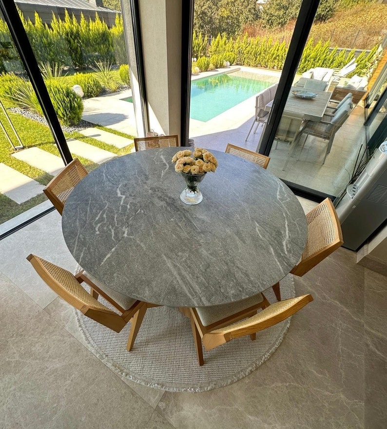 Custom Round Travertine Marble Dining Table – Natural Stone Kitchen ...