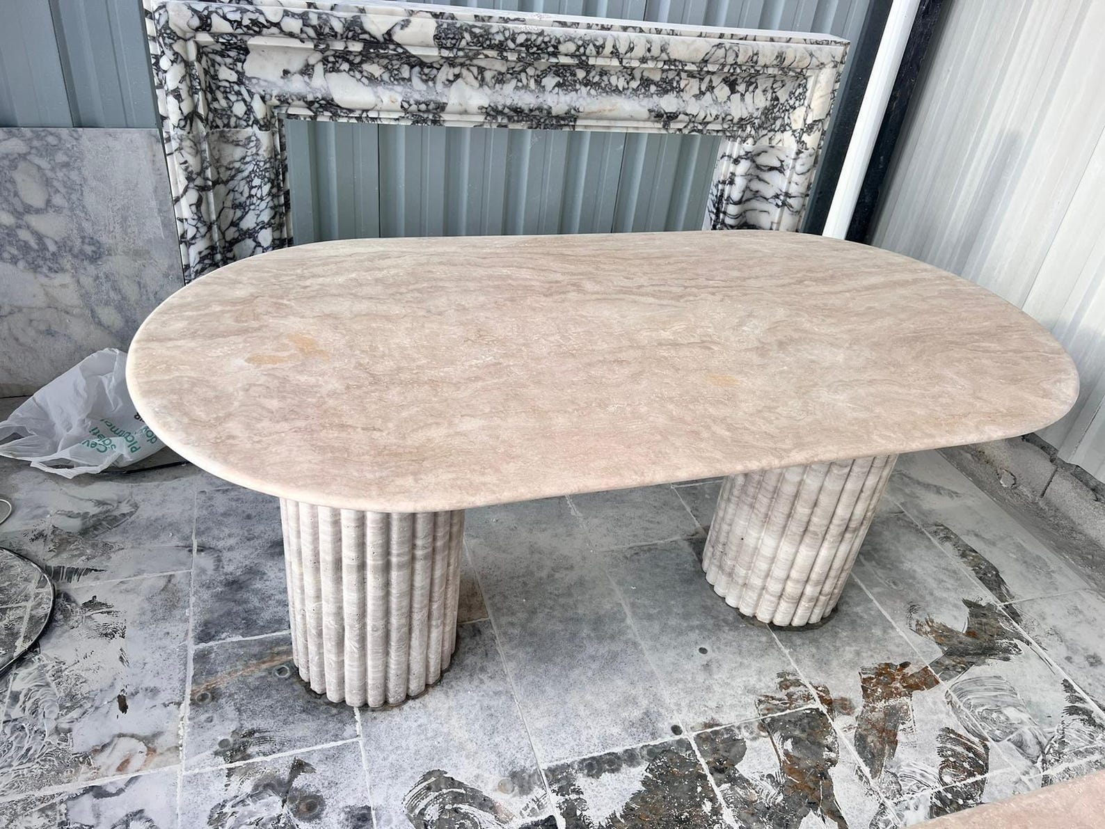 Oval Travertine Dining Table, Beige Marble Stone, Custom Kitchen Table ...