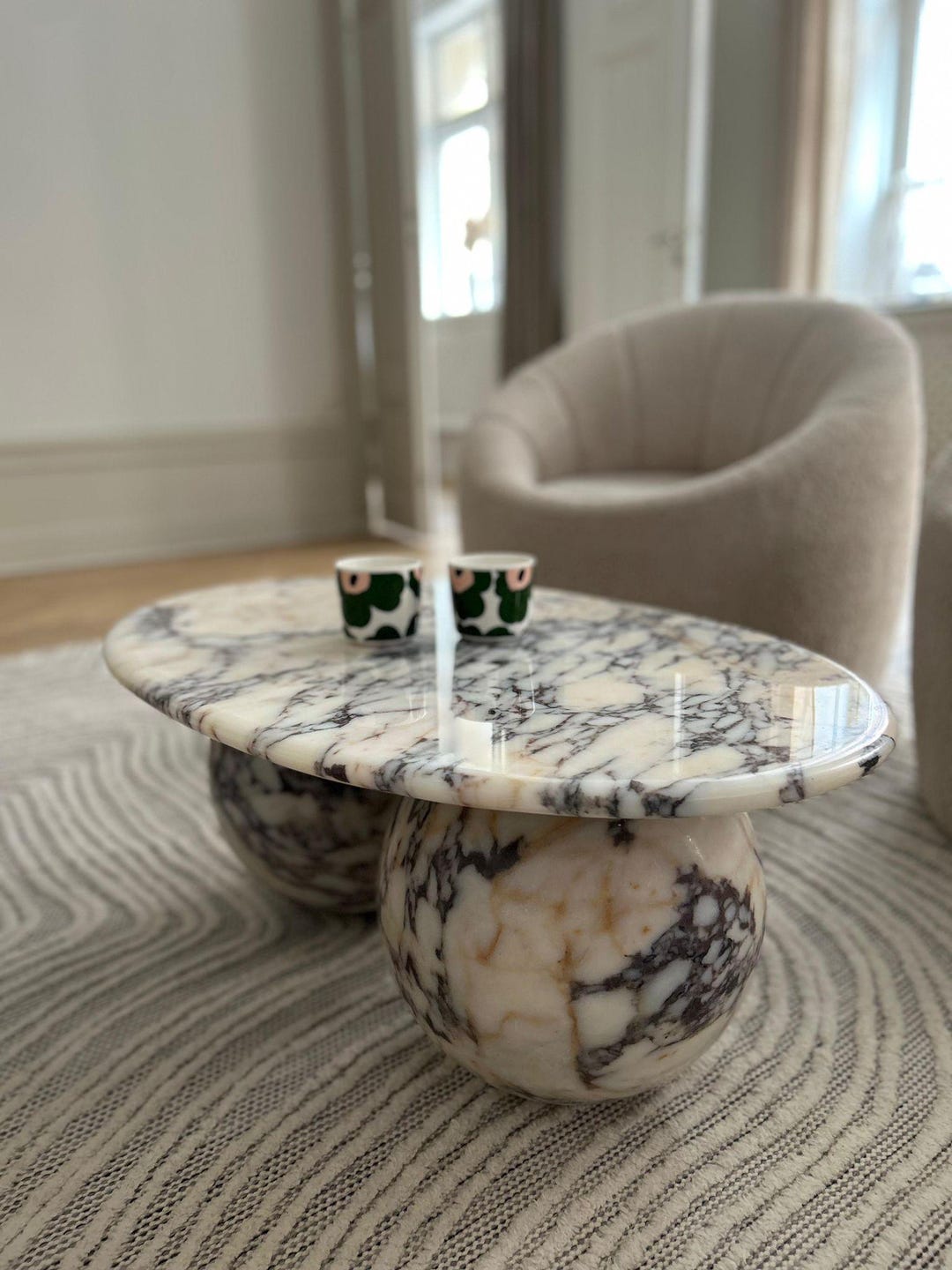 Calacatta Viola Marble Coffee Table, Oval Center Table - Etsy