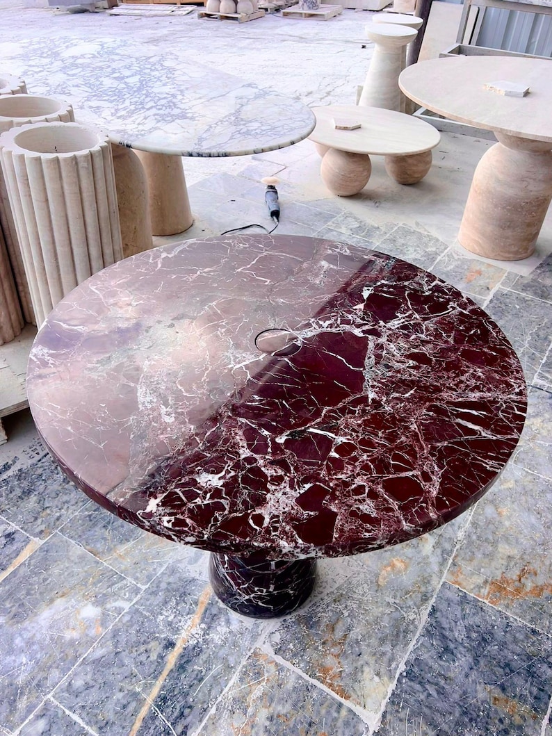 Rosso Levanto Marble Dining Table – Round Red Stone Table (36" Diameter ...