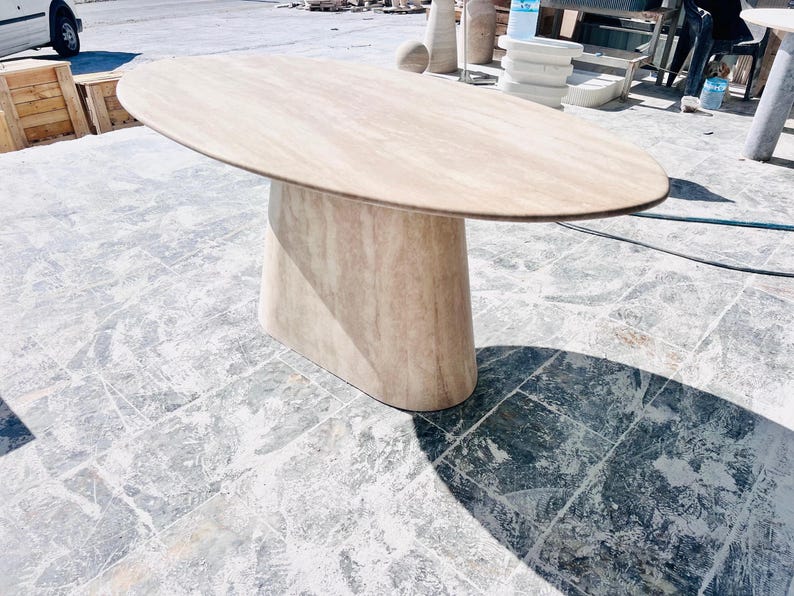 Oval Beige Travertine Coffee Table - Natural Marble Center Table - Etsy