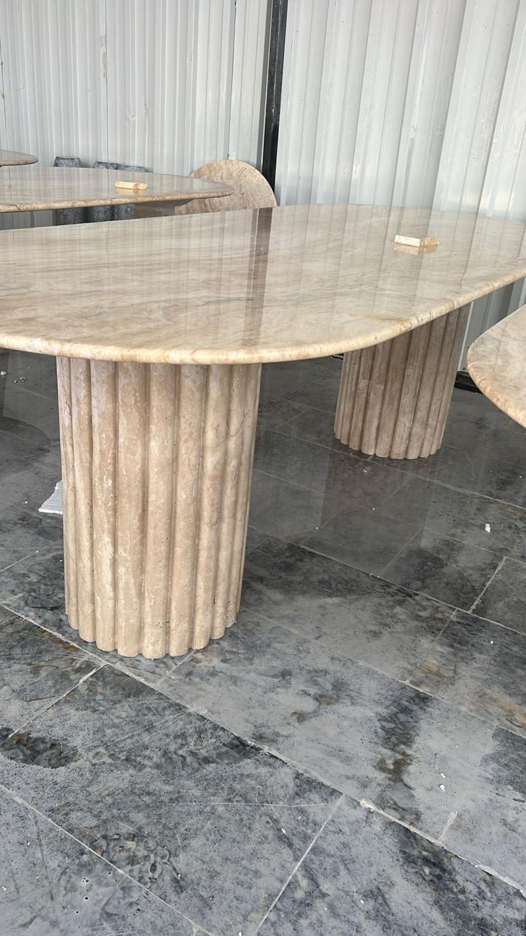 Oval Travertine Dining Table, Beige Marble Stone, Custom Kitchen Table ...