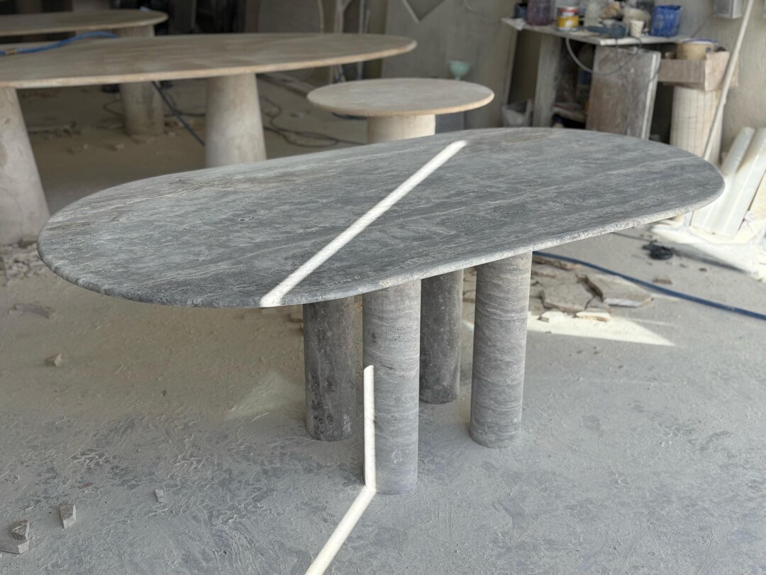 Handmade Silver Travertine Dining Table, Modern Stone Table - Etsy