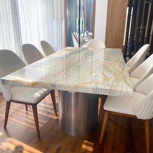 Custom Onyx Marble Dining Table, Transculent Marble Dining Table, White ...