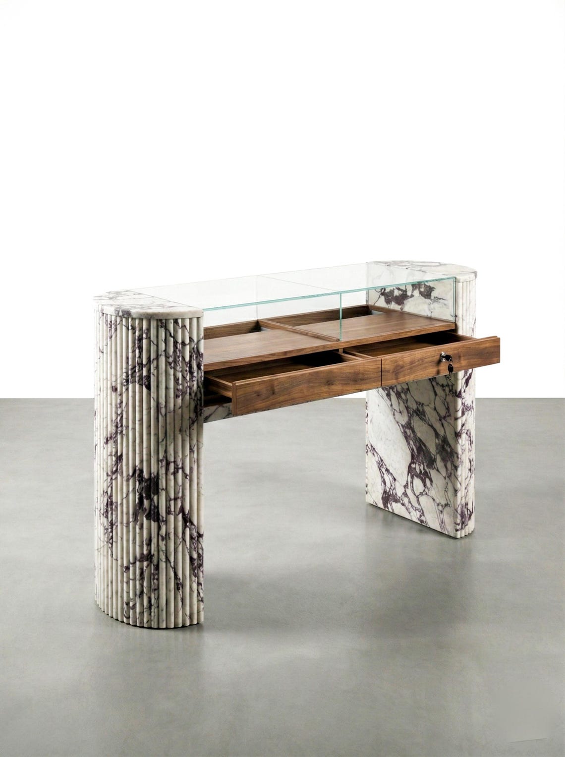 Luxury Jewelry Showcase Table: Custom Fluted Calacatta Marble and Wood ...