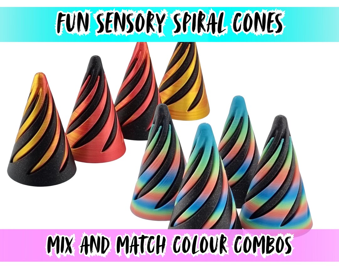 Twisty Spiral Fidget Cone – Colourful 3D Printed Desk Gadget for Stress ...