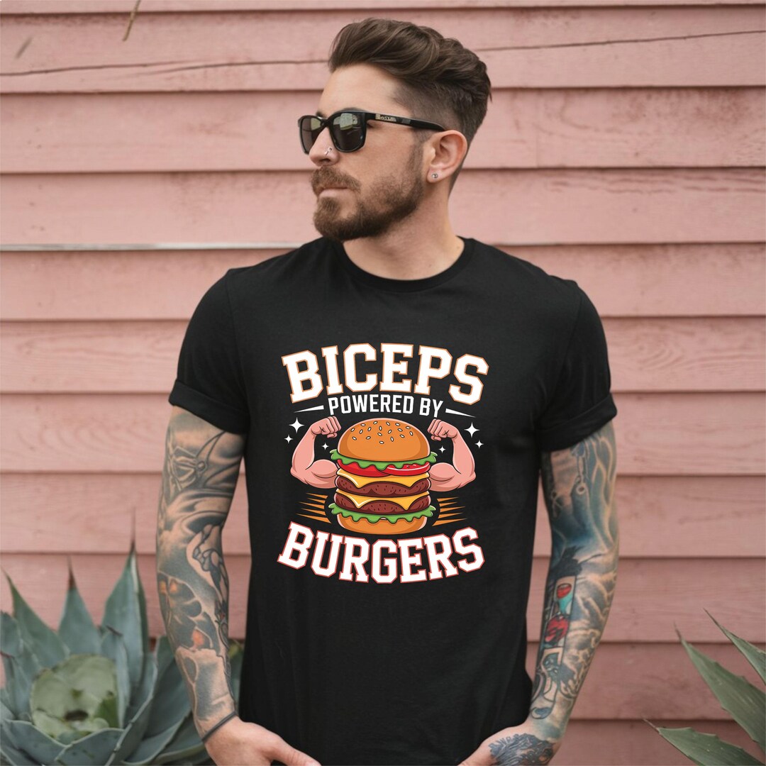Funny Gym Shirt: Biceps Powered by Burgers - Fitness Gift - Etsy