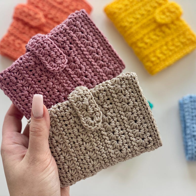 Pink Handmade Wallet – Cute Beige Crochet Purse, Slim Minimalist Design ...