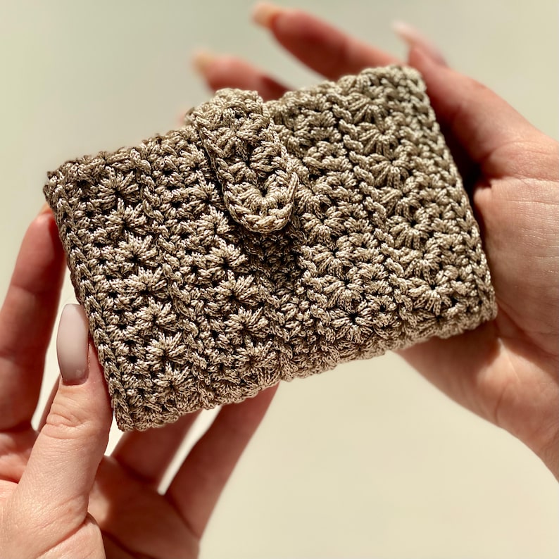 Pink Handmade Wallet – Cute Beige Crochet Purse, Slim Minimalist Design ...