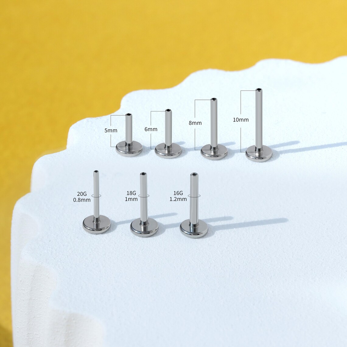 THREADLESS Post Replacement Silver 20G 18G 16G 5/6/8/10mm, Push-in Flat ...