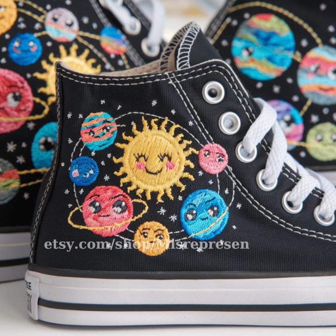 Custom Black High Top Chuck Taylor Sneaker Colorful Planets Universe ...