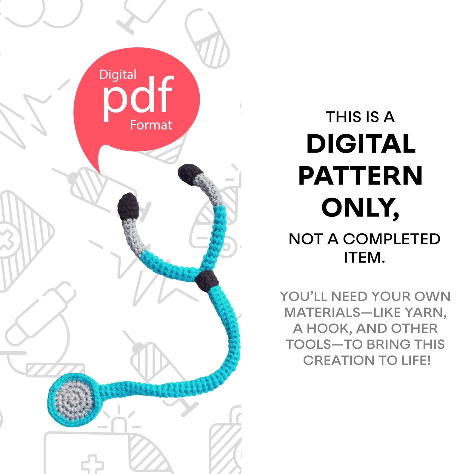 Crochet Doll Stethoscope Pattern: Amigurumi Doctor Playset (PDF) - Etsy