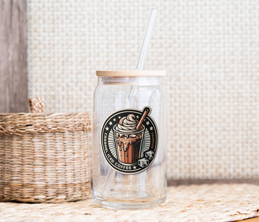 Vintage Caramel Iced Coffee Sipper Glass, Retro Design Drinkware ...