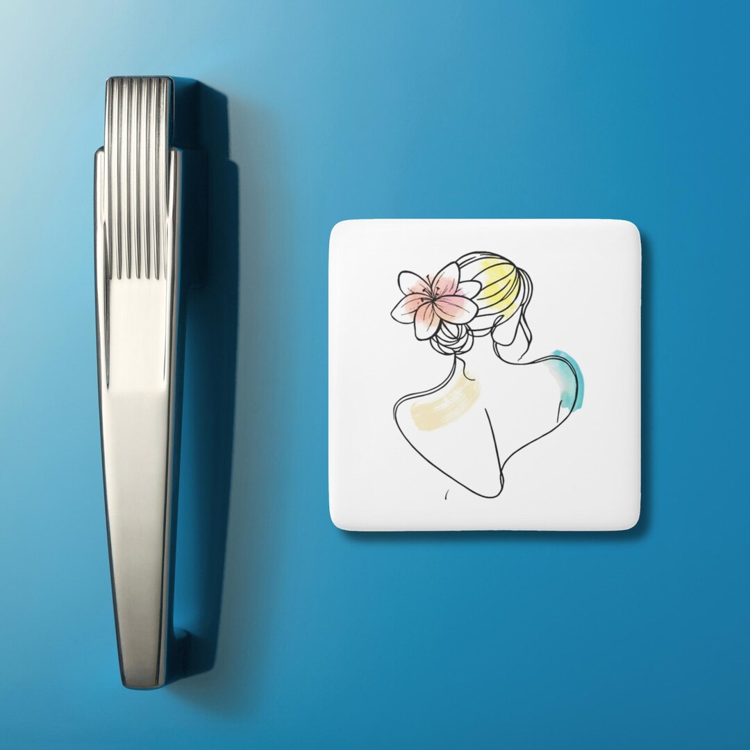 Chic Line Art Magnet, Porcelain Fridge Decor, Minimalist Woman Drawing ...