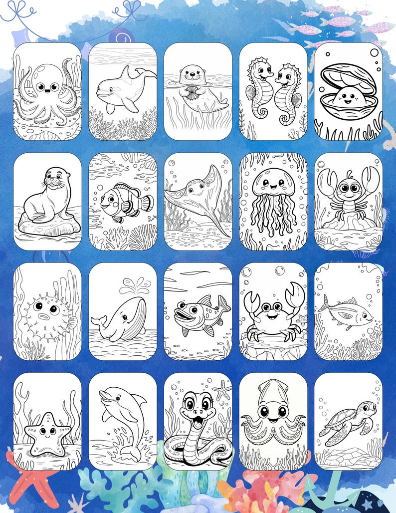 20 Pages Sea Animals Coloring Sheets Educational Book Sea World for ...