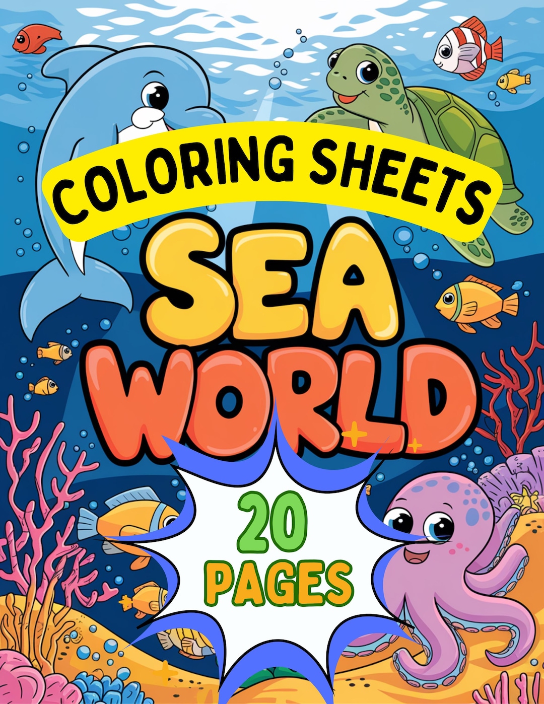 20 Pages Sea Animals Coloring Sheets Educational Book Sea World for ...