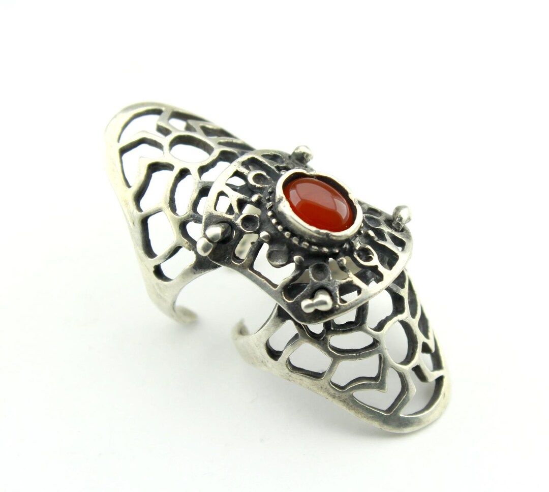 Full Finger Armor Knuckle Sterling Silver Adjustable Ring Carnelian ...