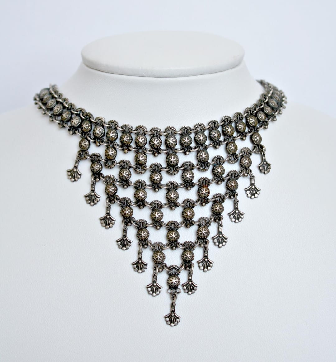 Fidget Goth Chainmail Sterling Silver Bib Boho Necklace - Etsy