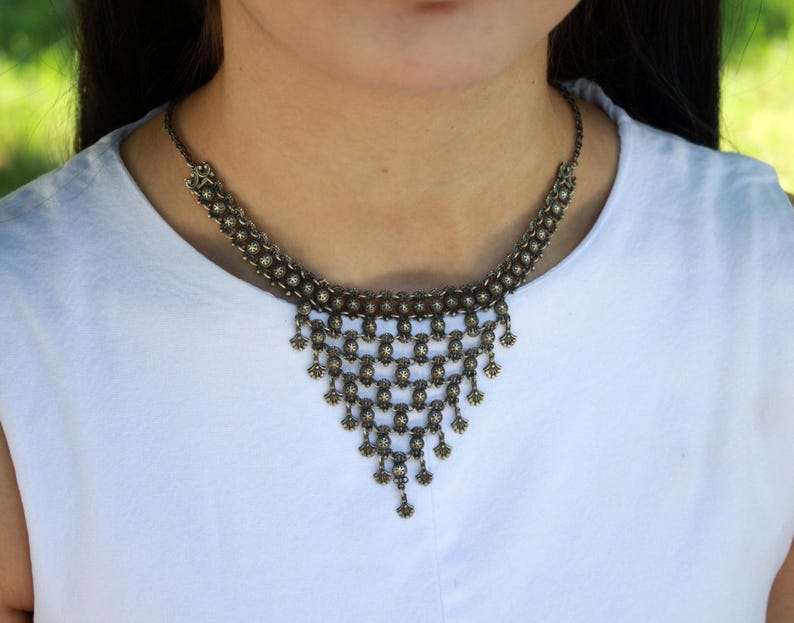 Fidget Goth Chainmail Sterling Silver Bib Boho Necklace - Etsy