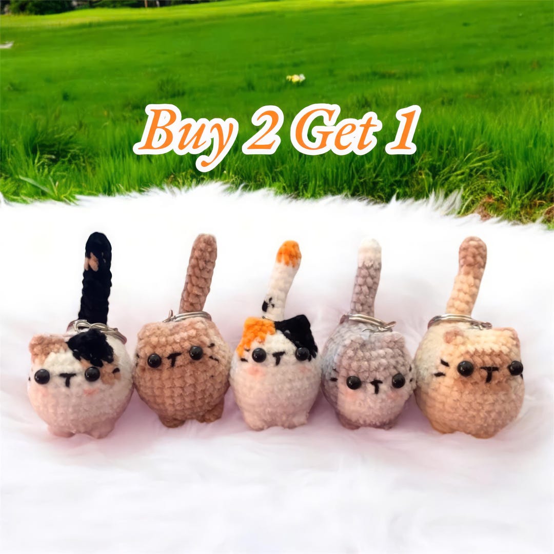Crochet Cute Cat Keychain, Handmade Mini Crochet Amigurumi Cat Keychain ...