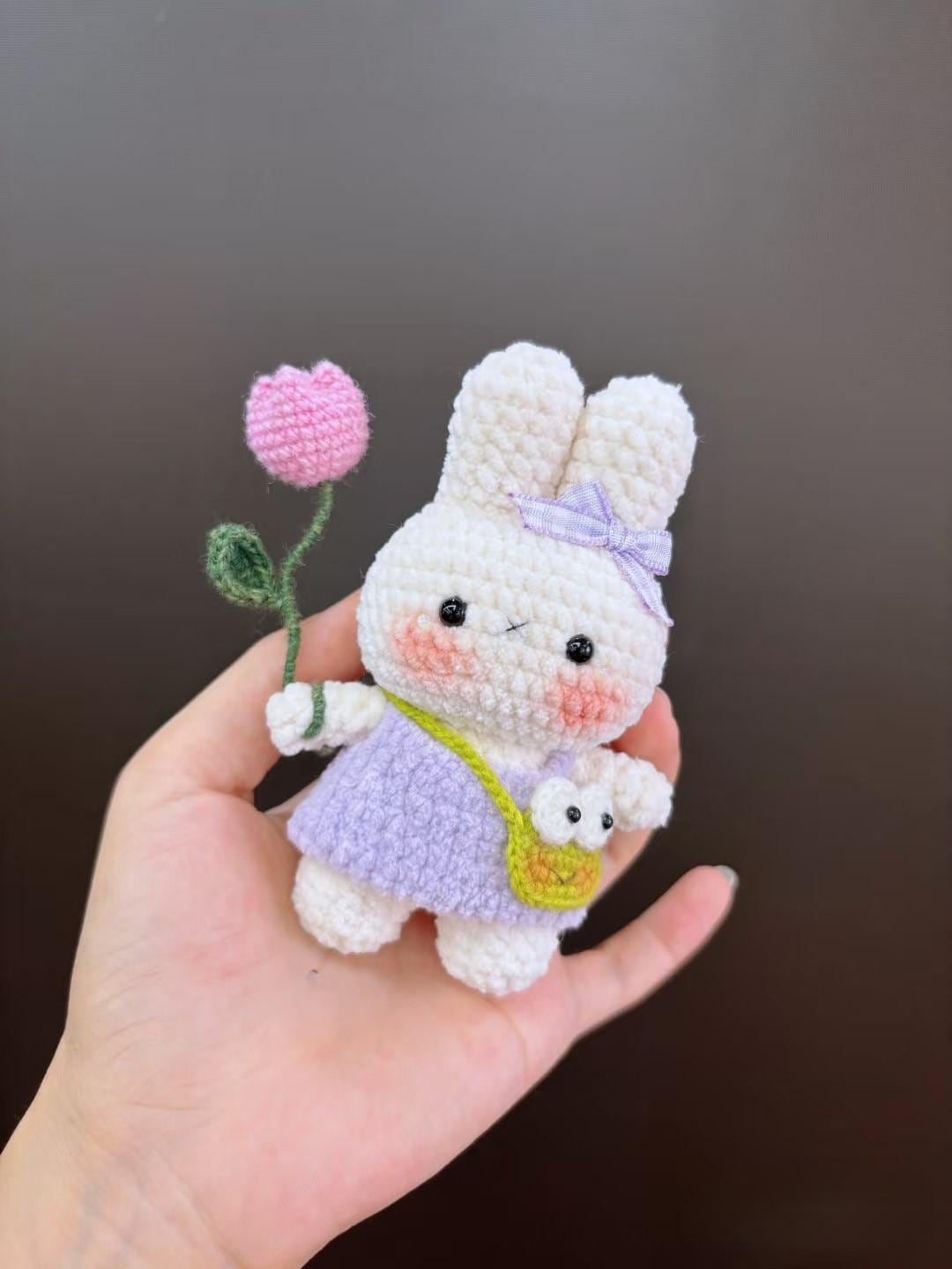 Crochet Tulip Miffy Bunny Keychain: Handmade Cotton Bag Charm - Etsy