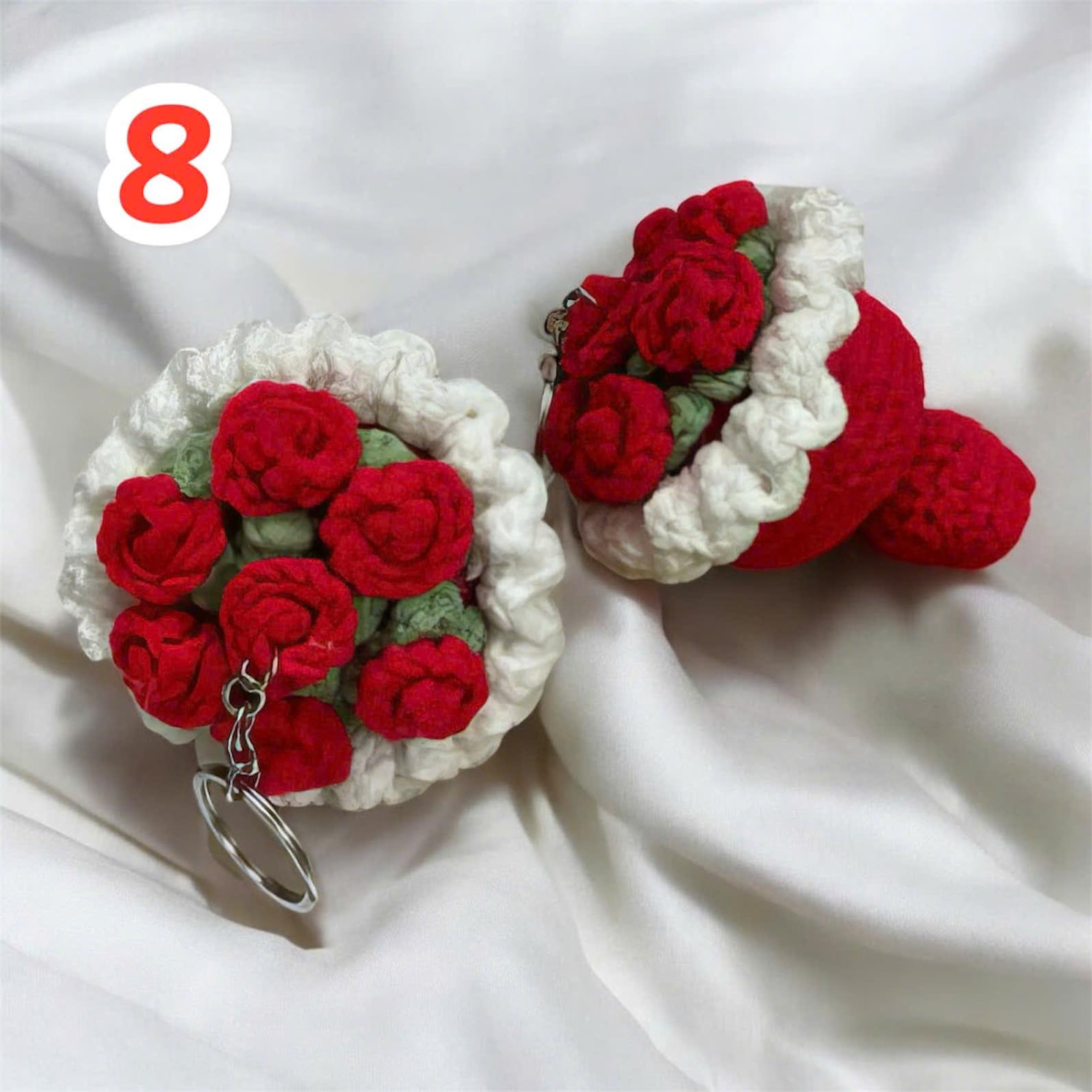 Crochet Rose Bouquet Keychain: Handmade Cotton Yarn Bag Charm - Etsy