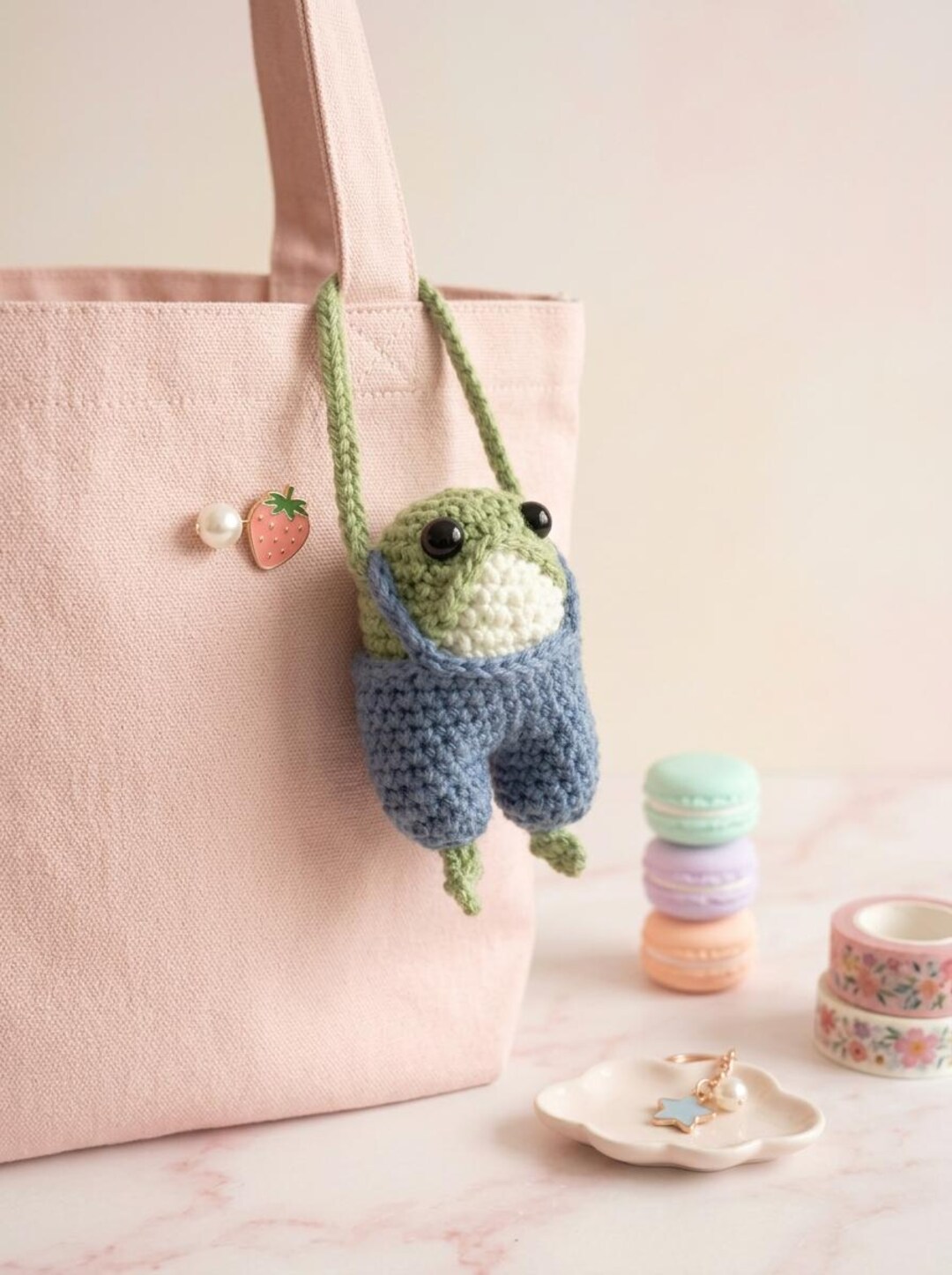 Cute Handmade Crochet Frog Plushie With Blue Overalls, Froggy Crochet ...