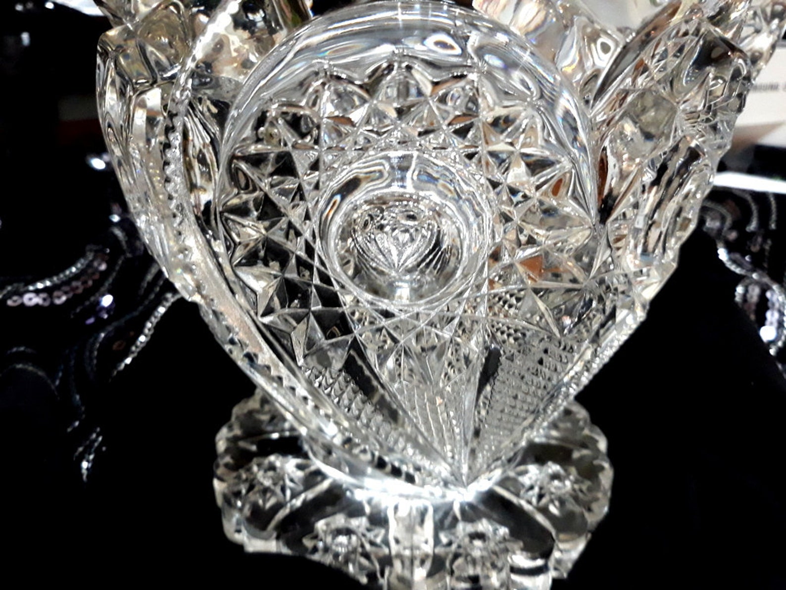 Antique 1900s Imperial Glass Zipper Heart Pitcher Sawtooth Strawberry ...