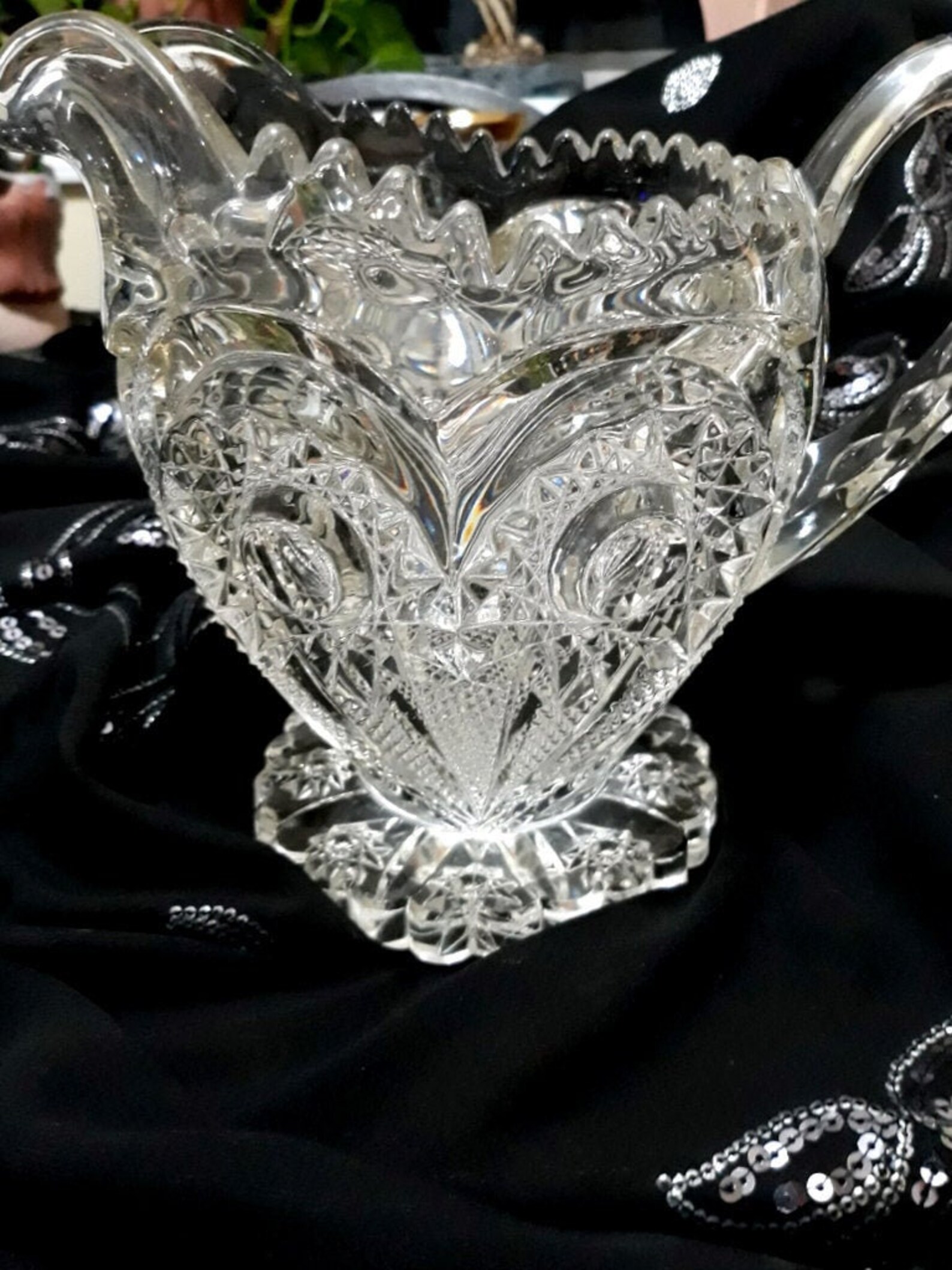 Antique 1900s Imperial Glass Zipper Heart Pitcher Sawtooth Strawberry ...