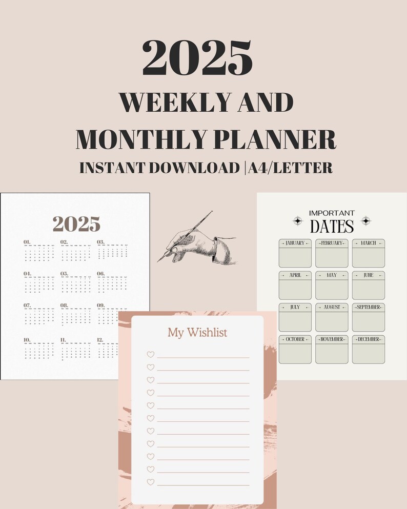 2025 Weekly & Monthly Planner | Digital Download Printable Calendar ...