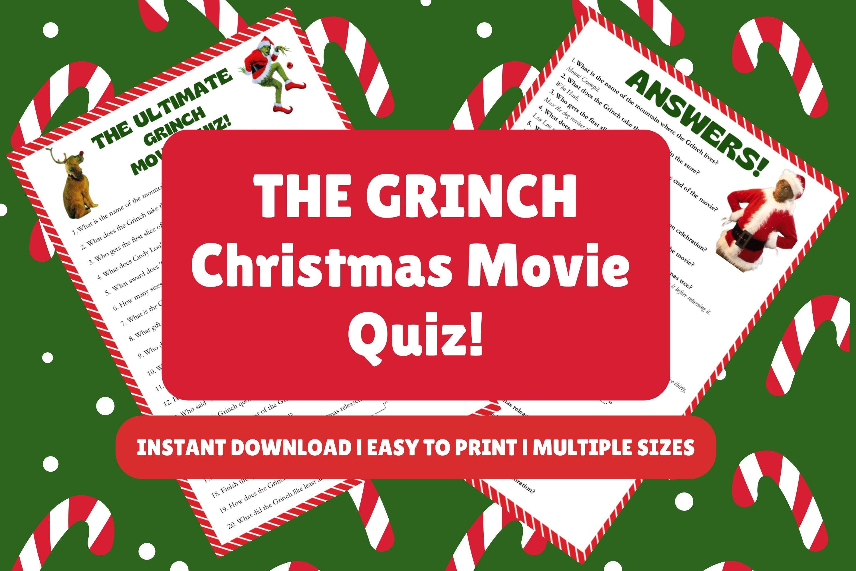 The Grinch Christmas Movie Trivia Quiz, Christmas Games, Christmas Quiz ...