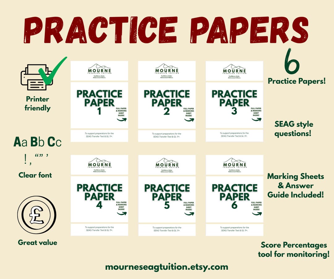 SEAG Transfer Test Practice Papers 1–6 | Full Exam Simulation | Mourne ...