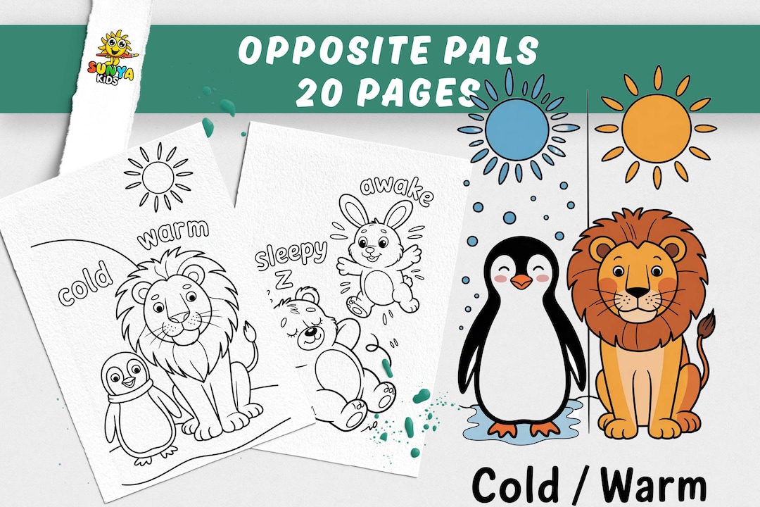 20 Opposite Pals Coloring Pages for Kids Easy and Cute Opposites for ...