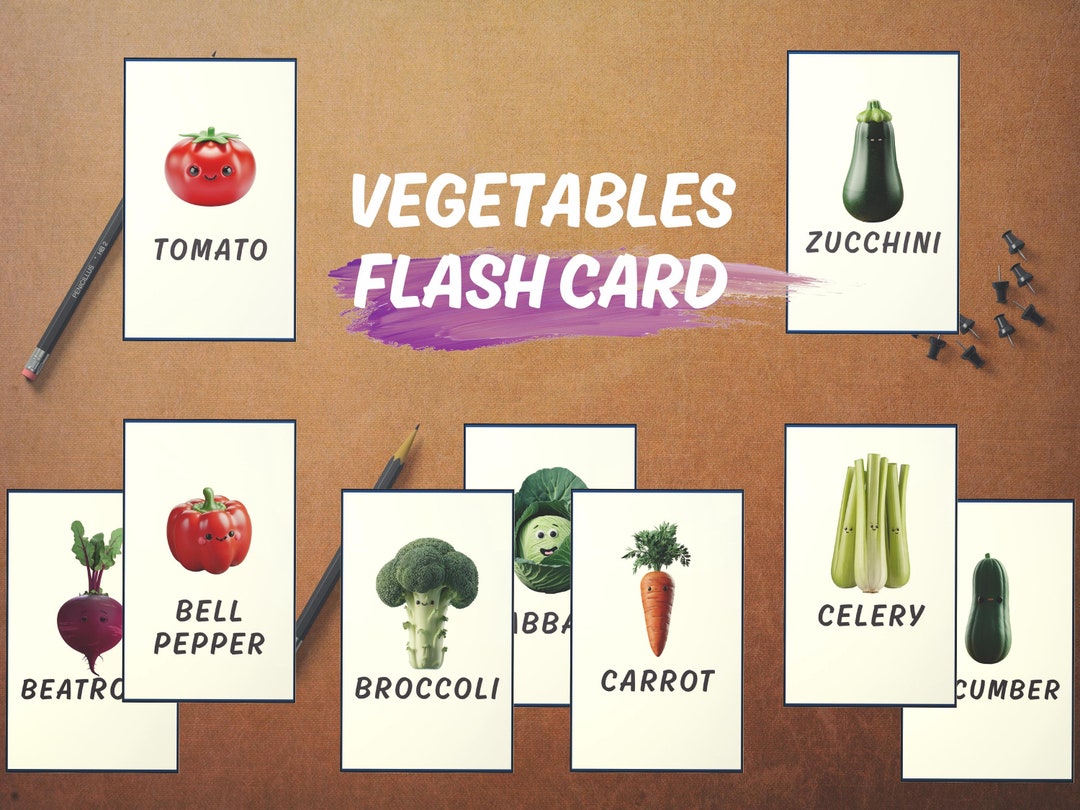Vegetable Flash Cards Set, Educational Cards for Kids, 62x100mm, 63 ...
