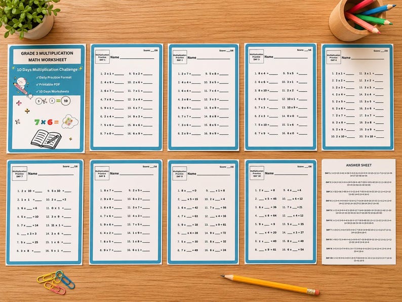 Grade 3 Multiplication Worksheets | Times Tables Practice PDF (instant ...