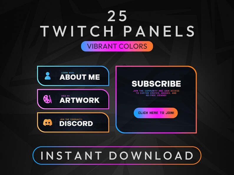 Twitch Panels – 25 Vibrant Colors Stream Panels – Clean Aesthetic ...