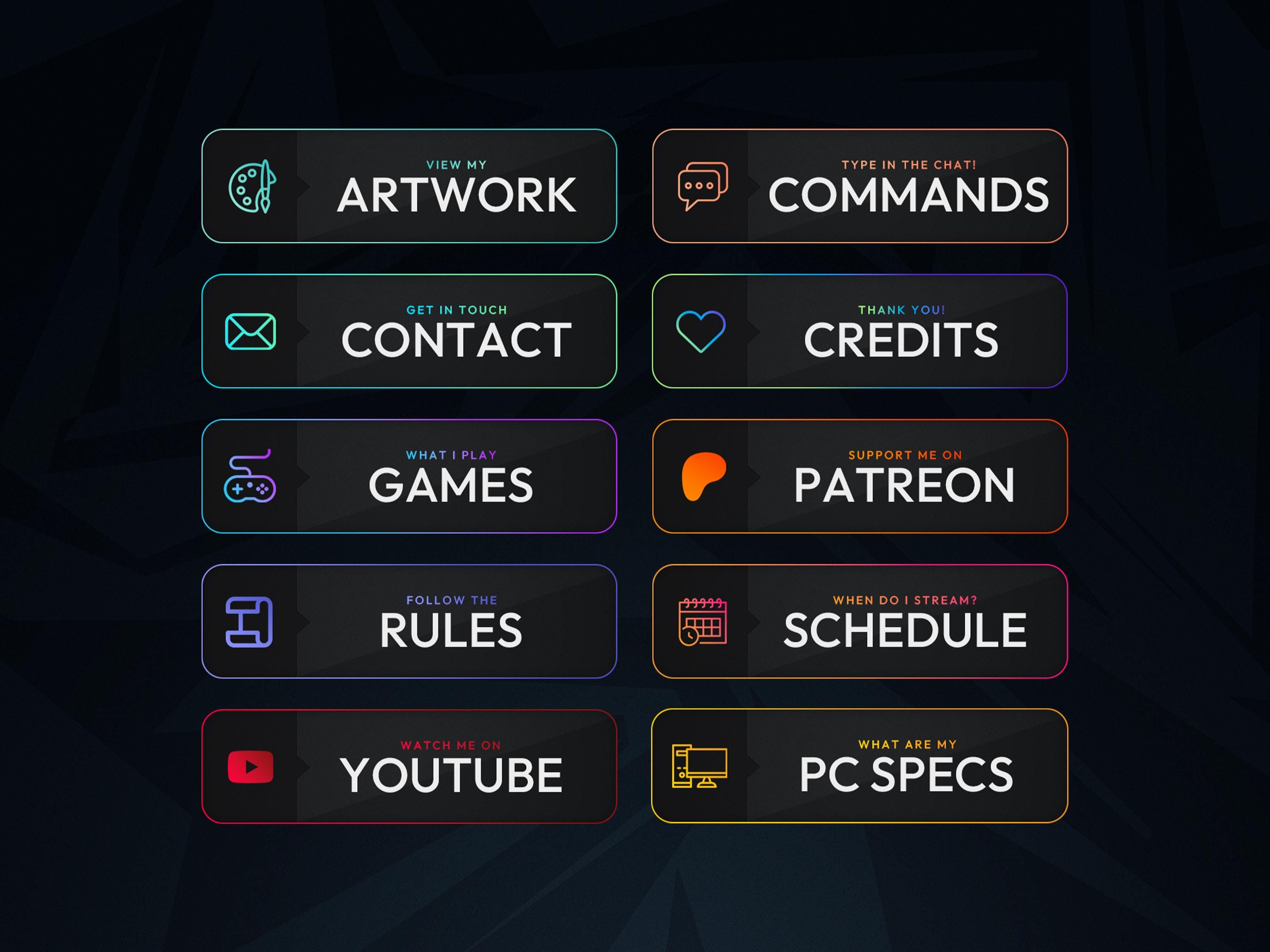 Twitch Panels Minimal Gradient Panels Stream Panels for Twitch Colorful ...