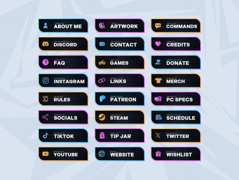 Twitch Panels – 25 Vibrant Colors Stream Panels – Clean Aesthetic ...