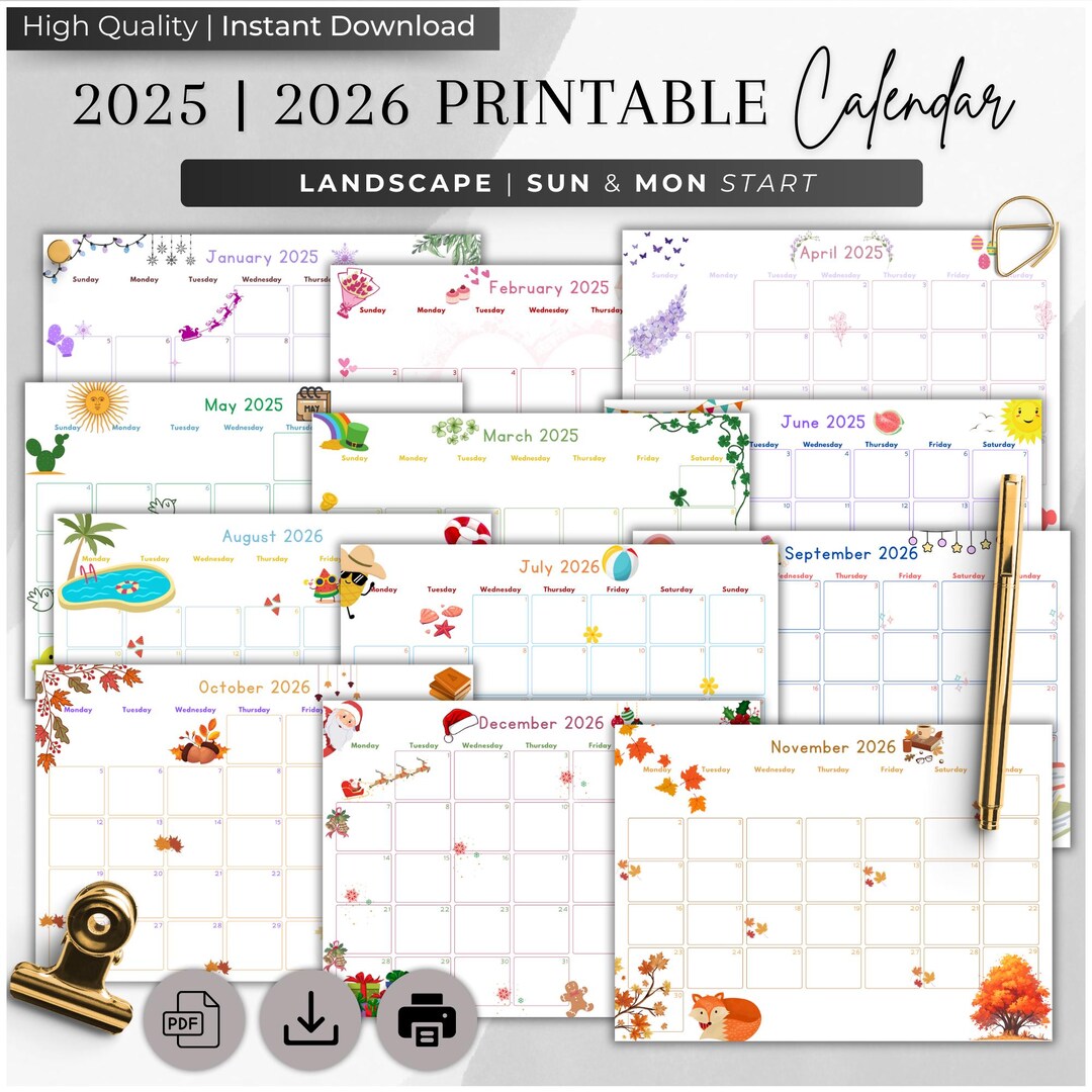 2025 Calendar Printable, Cute Kids Calendar 2025, Wall Calendar PDF ...