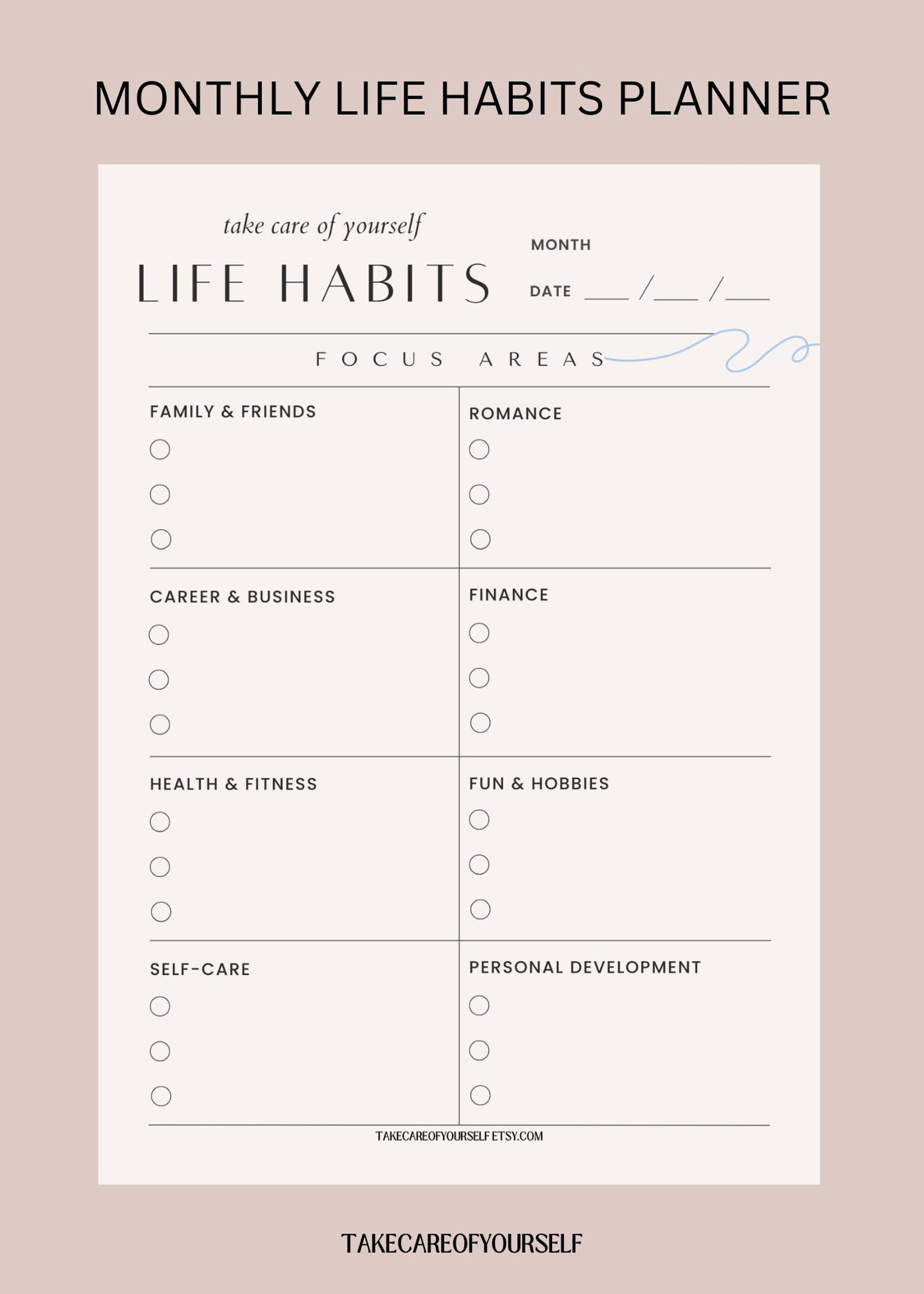 Life Habits Planner, Life Habits Template, Habits, Goals, Well-being ...