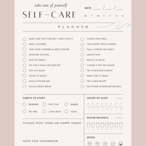 Self-care Planner, Self-care Template, Self-care Habits, Self-care ...