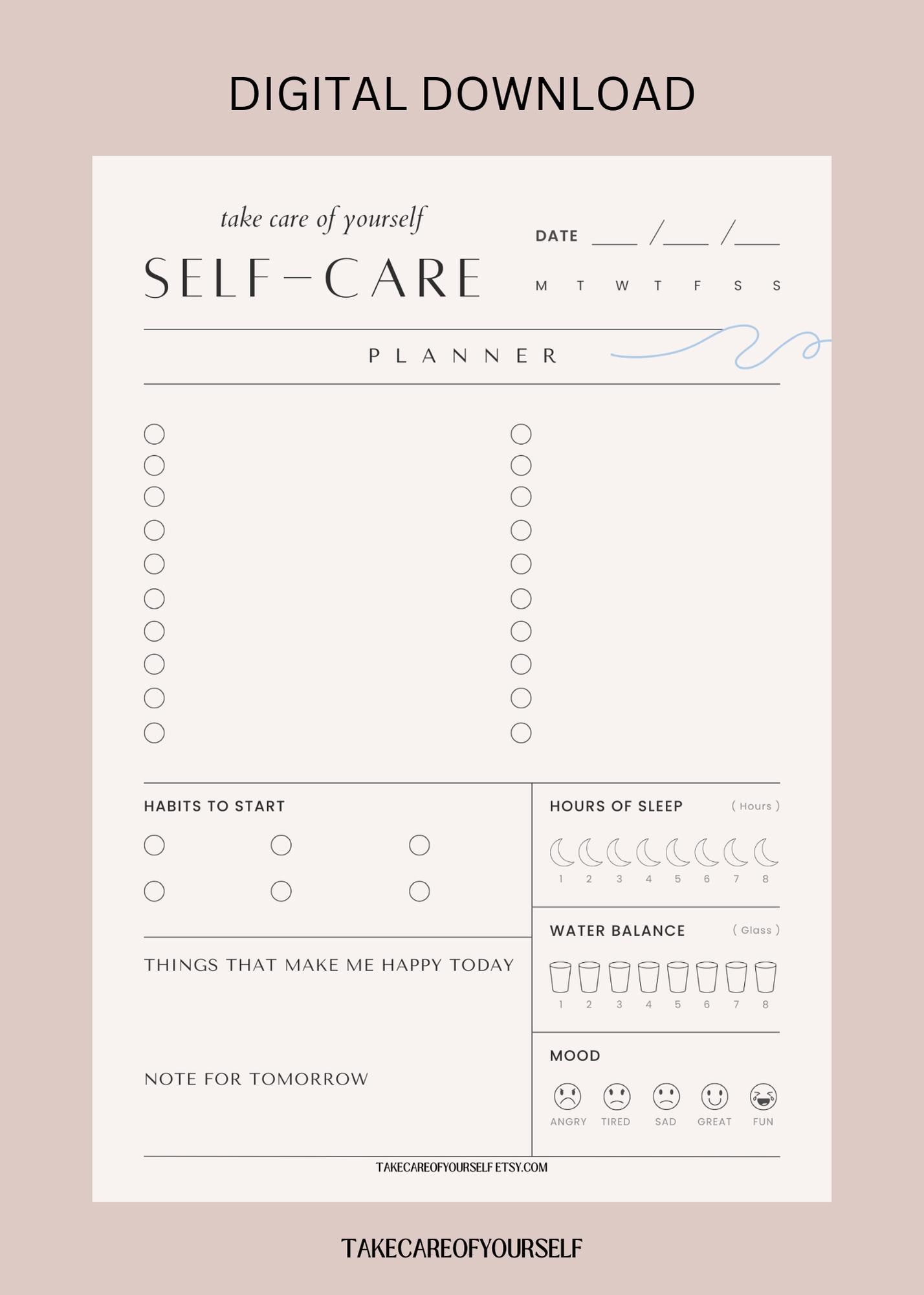 Self-care Planner, Self-care Template, Self-care Habits, Self-care ...