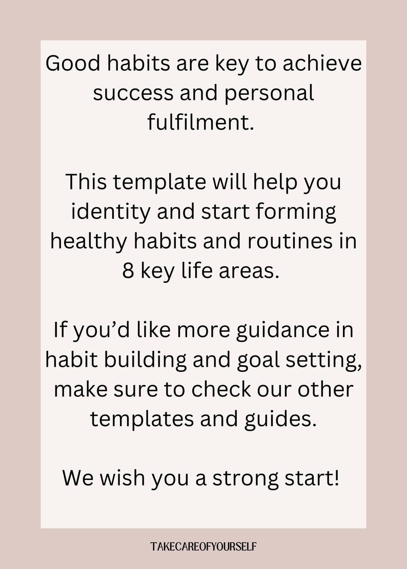 Life Habits Planner, Life Habits Template, Habits, Goals, Well-being ...