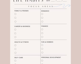 Life Habits Planner, Life Habits Template, Habits, Goals, Well-being ...