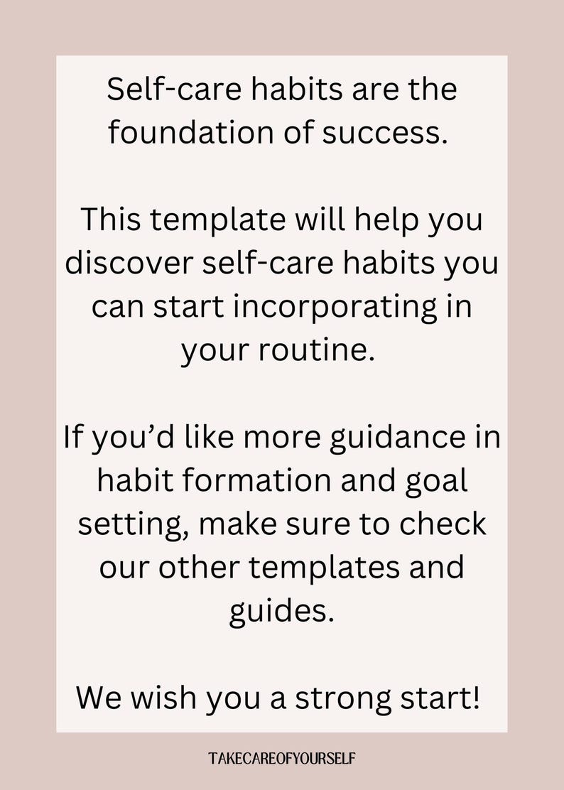 Self-care Planner, Self-care Template, Self-care Habits, Self-care ...